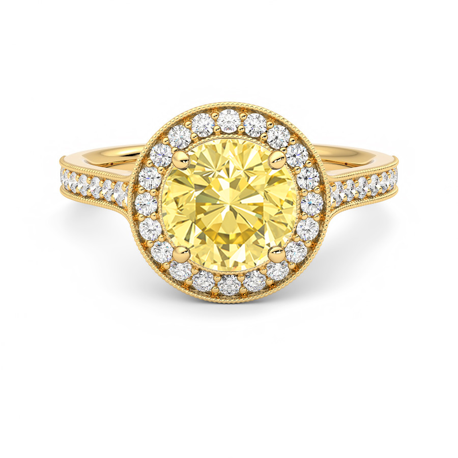Talisman | 18ct Yellow Gold halo style engagement ring | Taylor & Hart